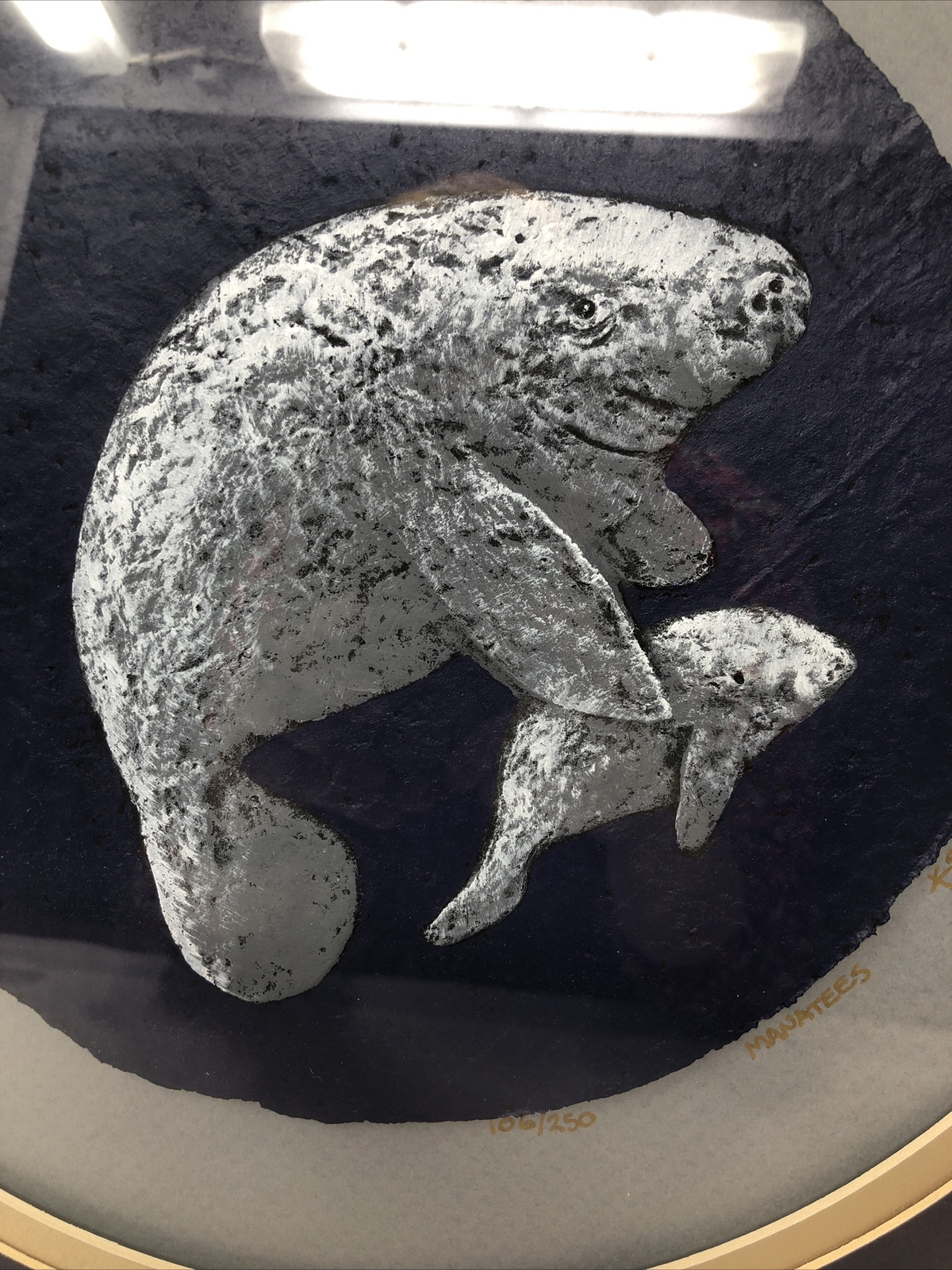 KEVIN DYER Cast Paper Framed Sculpture MANATEES Signed & Numbered Pro ...