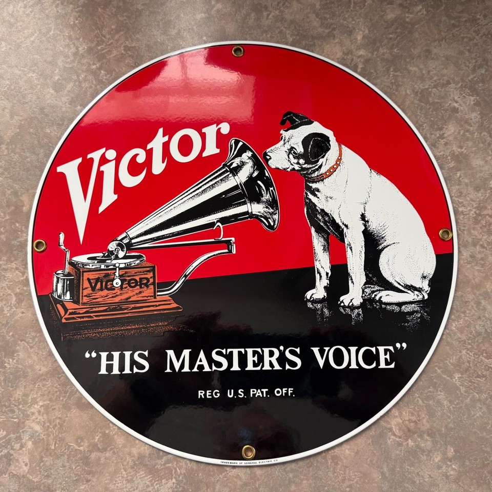 Vintage RCA Victor Nipper Dog His Master's Voice 11" Porcelain Metal ...