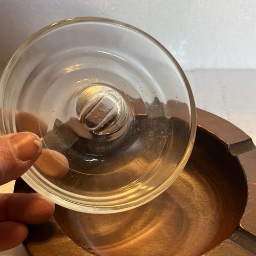 Vintage Mid Century Round Ashtray Wood Clear Glass Insert Two Piece. 6. ...