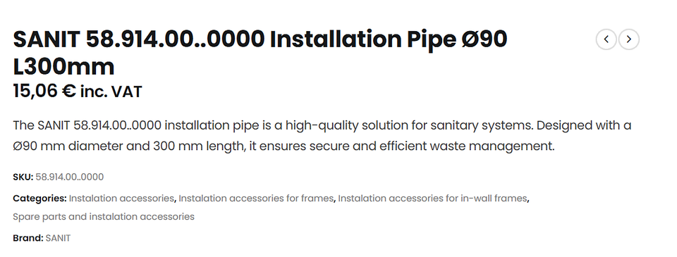 Sanit Cistern Wall Hung WC-Frame Pan Connect Pipe, L 300mm, Dia 90m. 58 ...