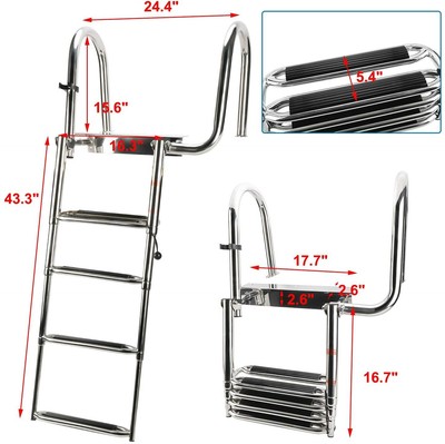 4 Step Removable Stainless Folding Pontoon Boat Ladder, with Extra Wide ...