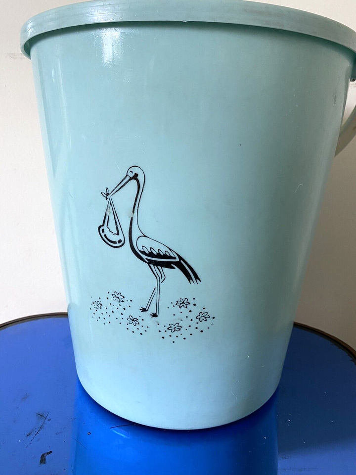 Vtg 1950's-60s Blue Plastic STORK DIAPER PAIL&Lid Baby/Child Nursery ...