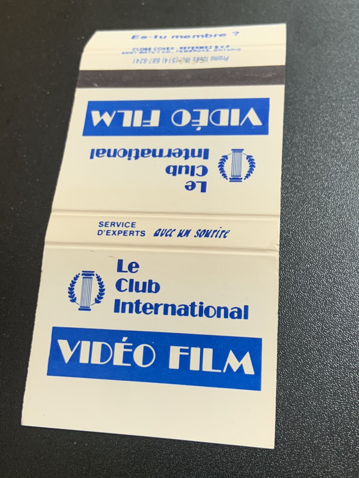 Vintage Canada Matchbook: “Le Club International VIDÉO FILM” Ephemera ...