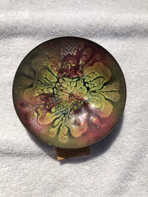 Unique Enamel over Copper Art Oval Bowl 6" Dish Abstract Signed ...