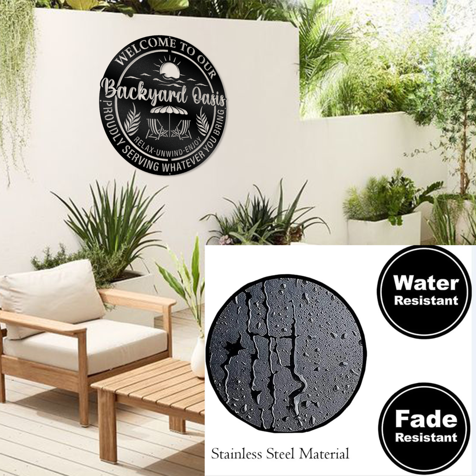 Customized Backyard Oasis Metal Sign - Family Name Patio Decor - Deck ...
