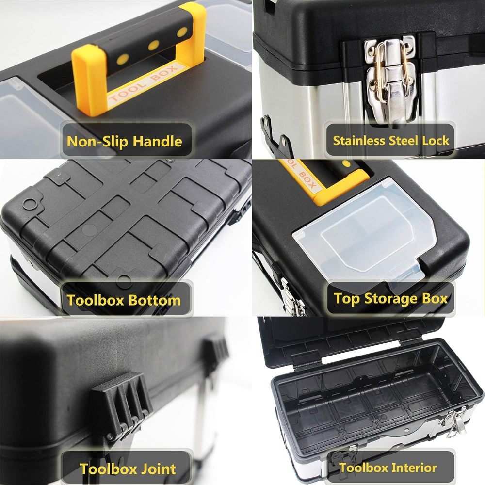 Heavy Duty Stainless Steel Tool Box Chest Storage Case & Removable Tray ...