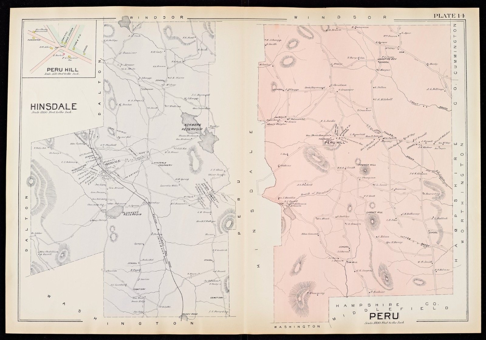 1904 BERKSHIRE COUNTY, MASSACHUSETTS, HINSDALE, PERU, PERU HILL PLAT ...
