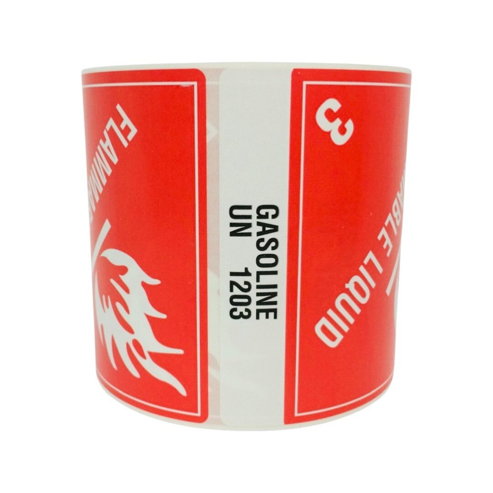 100 Stickers Flammable Liquid Gasoline UN 1203 Industrial D.O.T. Labels ...