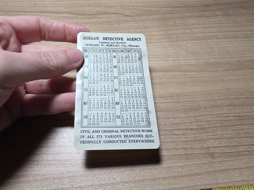 Vintage 1931 Howard Morgan Detective Agency Boston Advertising Pocket ...