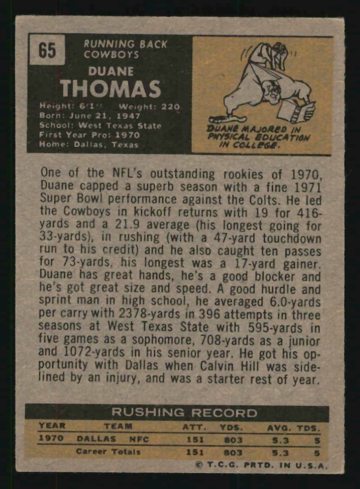 1971 Topps #65 Duane Thomas RC Dallas Cowboys EX | eBay