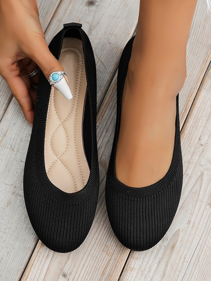 Womens Office Ladies Ballet Dolly Pumps Ballerina Knit Casual Slip On ...