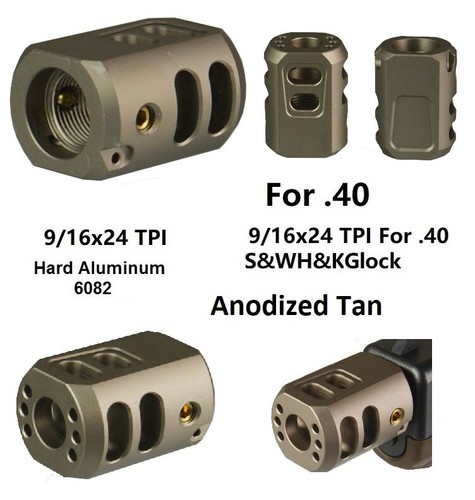 9/16x24 9/16-24 TPI Fits Glock S&W 40 .40 Muzzle Brake Compensator Al ...