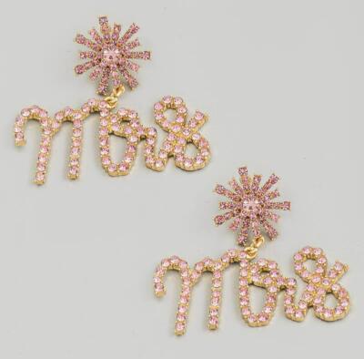 Pink Crystal Handwritten Mrs Earrings XL Stunning Gold Plated New | eBay