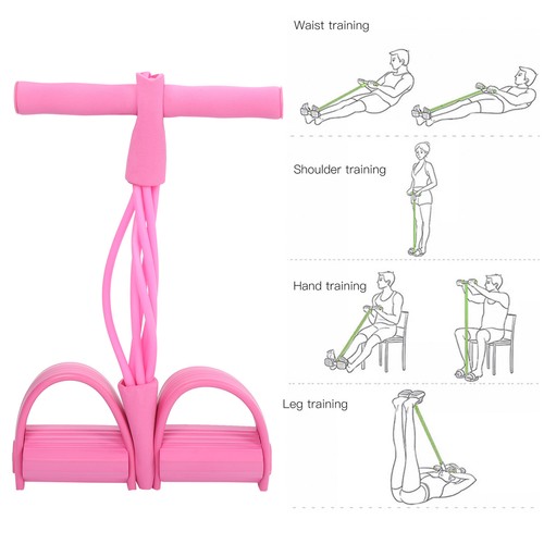 4 Tube Elastic Pull Rope Sit Up Training Pedal Resistance Band Yoga ...