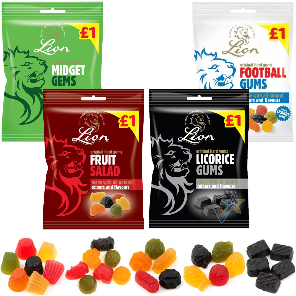 Lion Midget Gems Wine Gums Liquorice Gums Fruit Salad Retro Sweets Bags ...