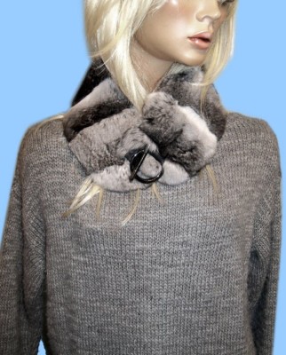 New WOMENS GENUINE CHINCHILLA FUR SCARF -COLLAR -MIDNIGHT BLACK CHROME ...