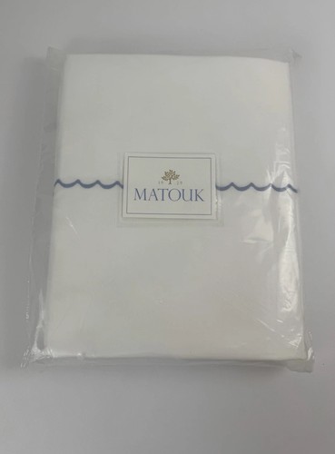 Matouk Astrid Cotton Percale King Duvet Cover Set White/Azure Blue ...