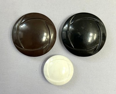 3 Vintage Colt #2 Buttons: 1-3/8" Dia. Brown & Black, 7/8" Dia. White ...
