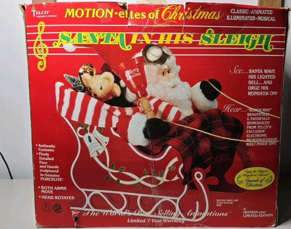 Telco Motion-ettes of Christmas Santa In His Sleigh Musical Lighted ...