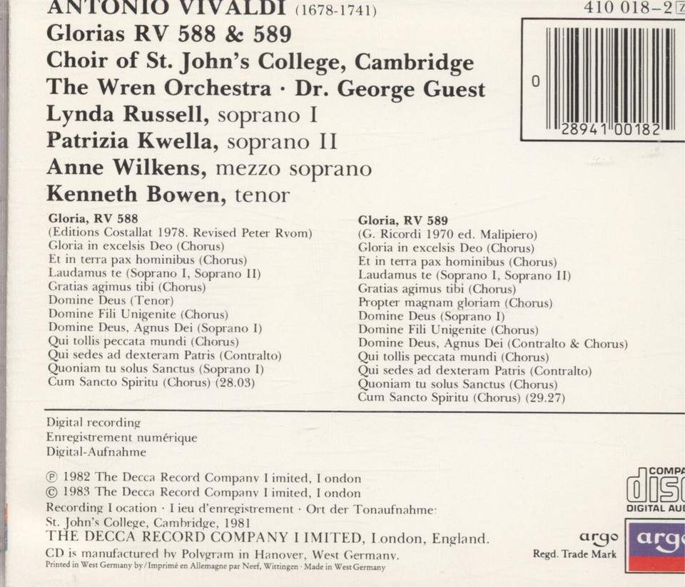 Vivaldi - Glorias - George Guest - Wren Orchestra & Choir of St. John's ...
