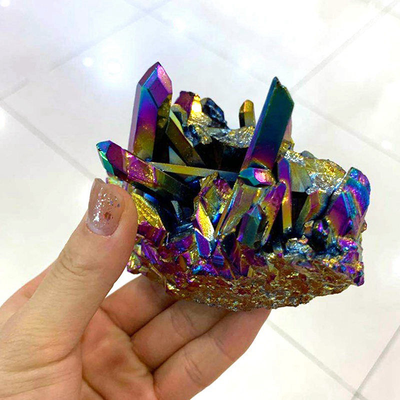 150g Natural Aura Colorful Titanium Stone Quartz Crystal Cluster Druzy ...
