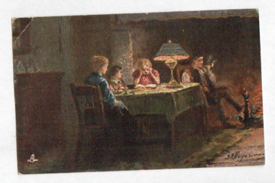 ART PEINTURE / LECTURE en FAMILLE par Jean Arnould HEYERMANS début 1900 ...