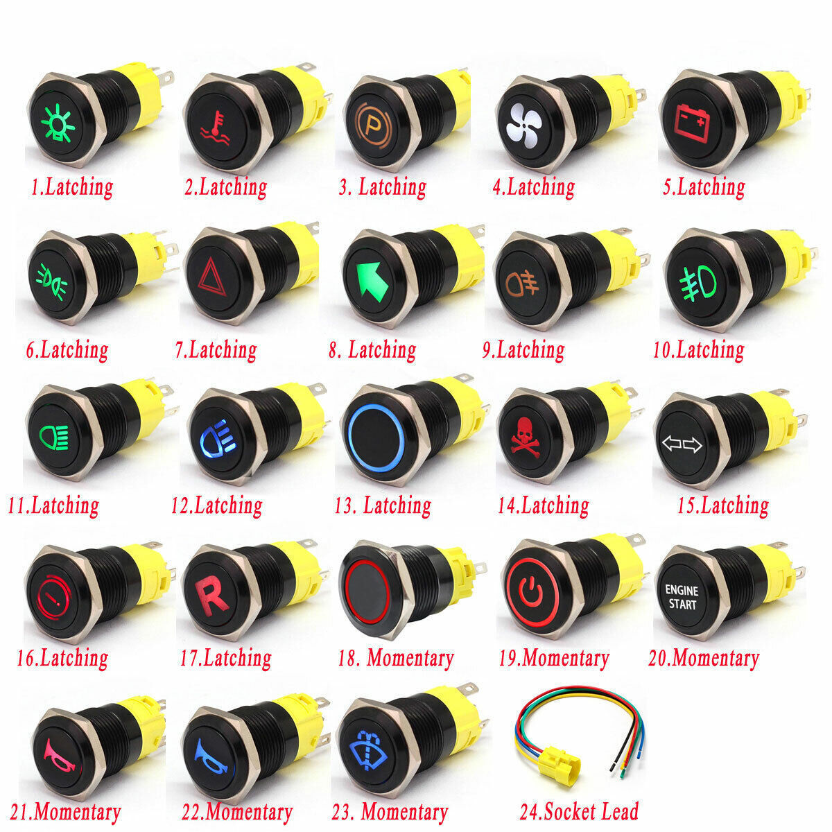 Latching Electrical Switches Types Gebildet 22mm 12V 24V/5A Stainless
