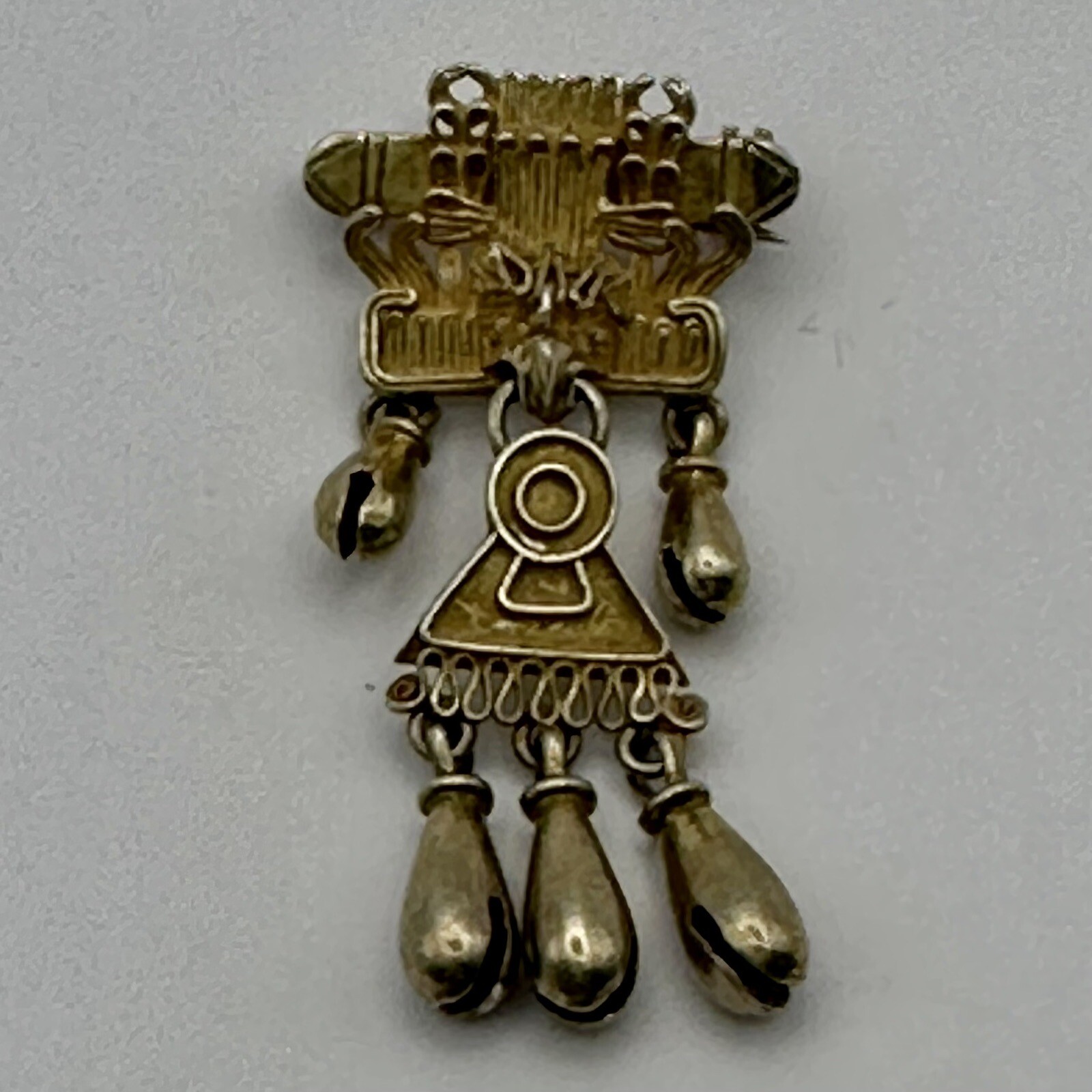 Tribal Aztec Mayan Eagle Bird Mask Brooch Dangling St… - Gem