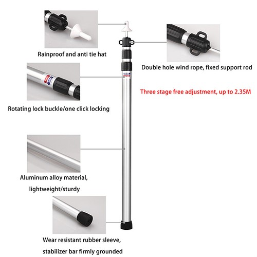 Aluminum Alloy Tent Pole Adjustable Tent Support Rod Beach Shelter Tarp ...