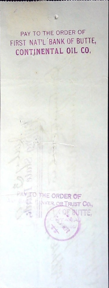 Eling State Bank Check Virginia City Montana Buford to Continental Oil ...