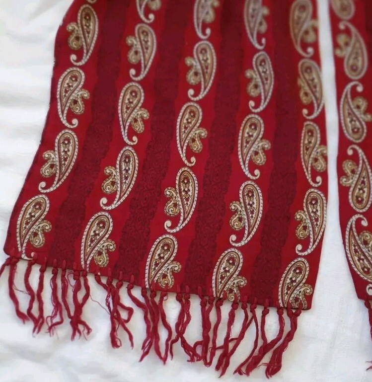 ڿڰۣ TOOTAL Christmas Red PAISLEY Design MENS Vintage FRINGED CRAVAT ...