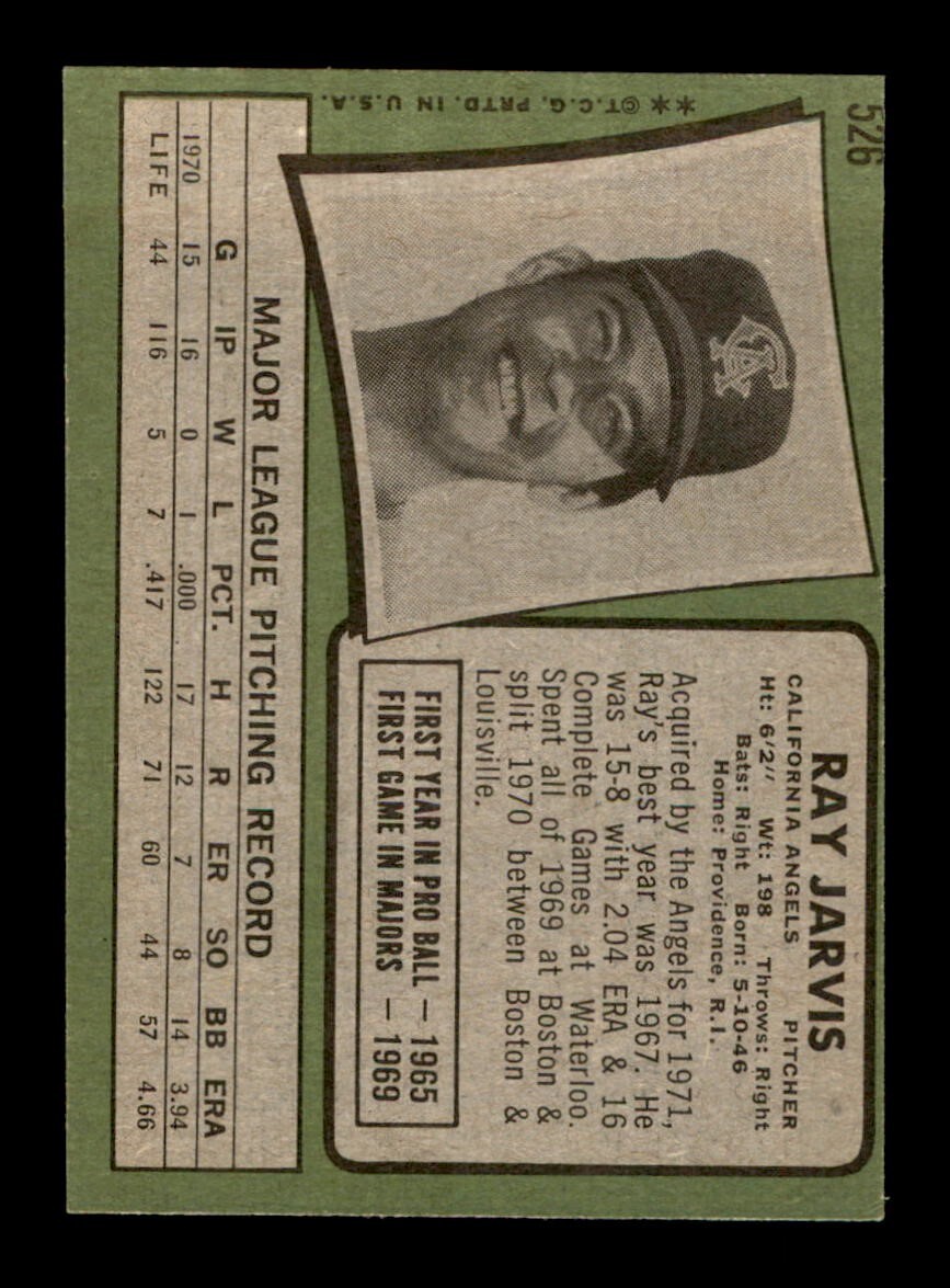 1971 Topps Baseball #526 Ray Jarvis EX *d26 | eBay