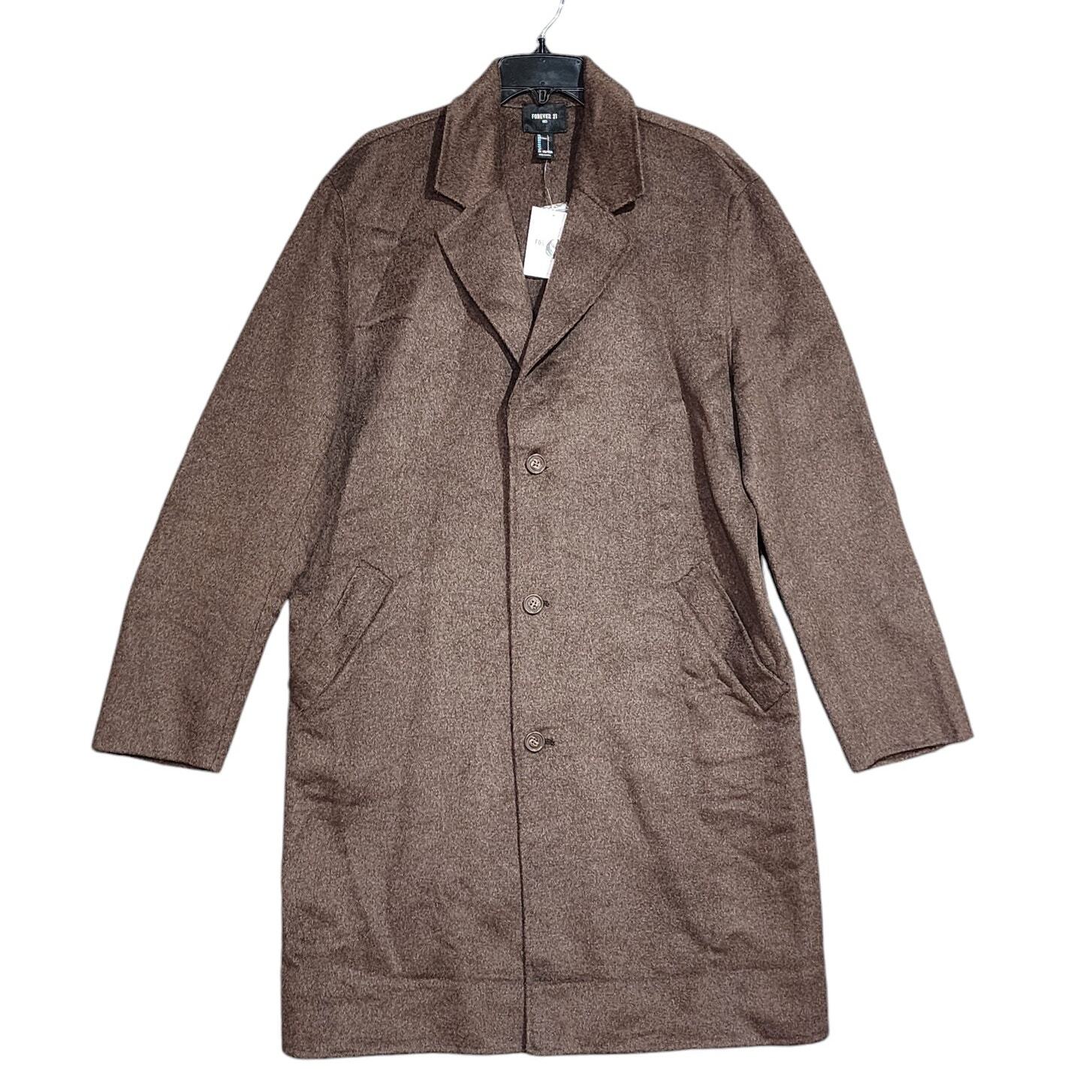 Forever 21 Overcoat Wool Blend Long Sleeve Button Front Brown Large | eBay