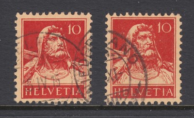Switzerland Sc 167, 167a used. 1914 10c red on buff, Type I and II ...