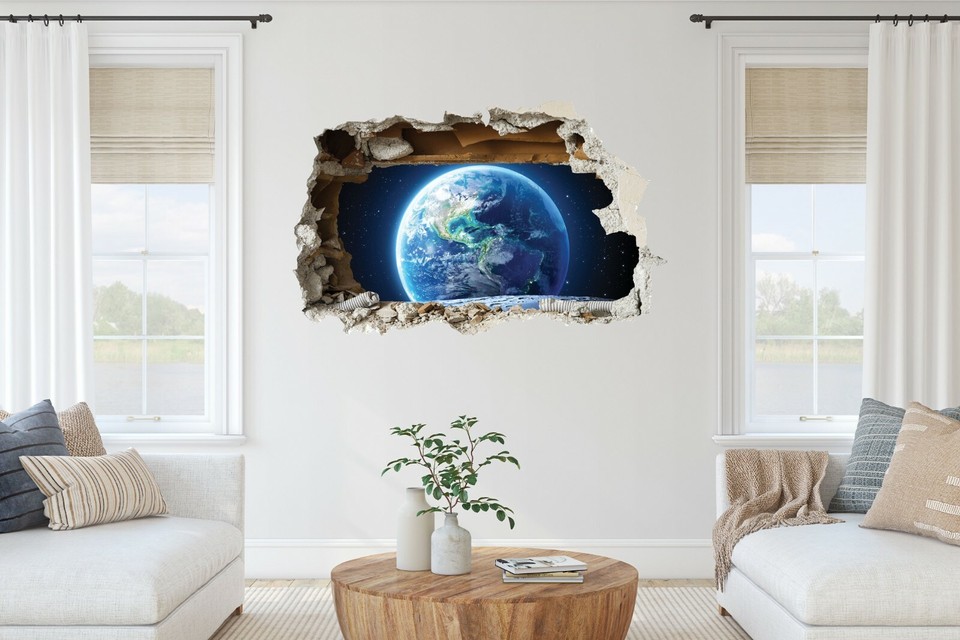 Space Galaxy Stars Earth & Moon Universe 3D Smashed Wall Mural Wall ...