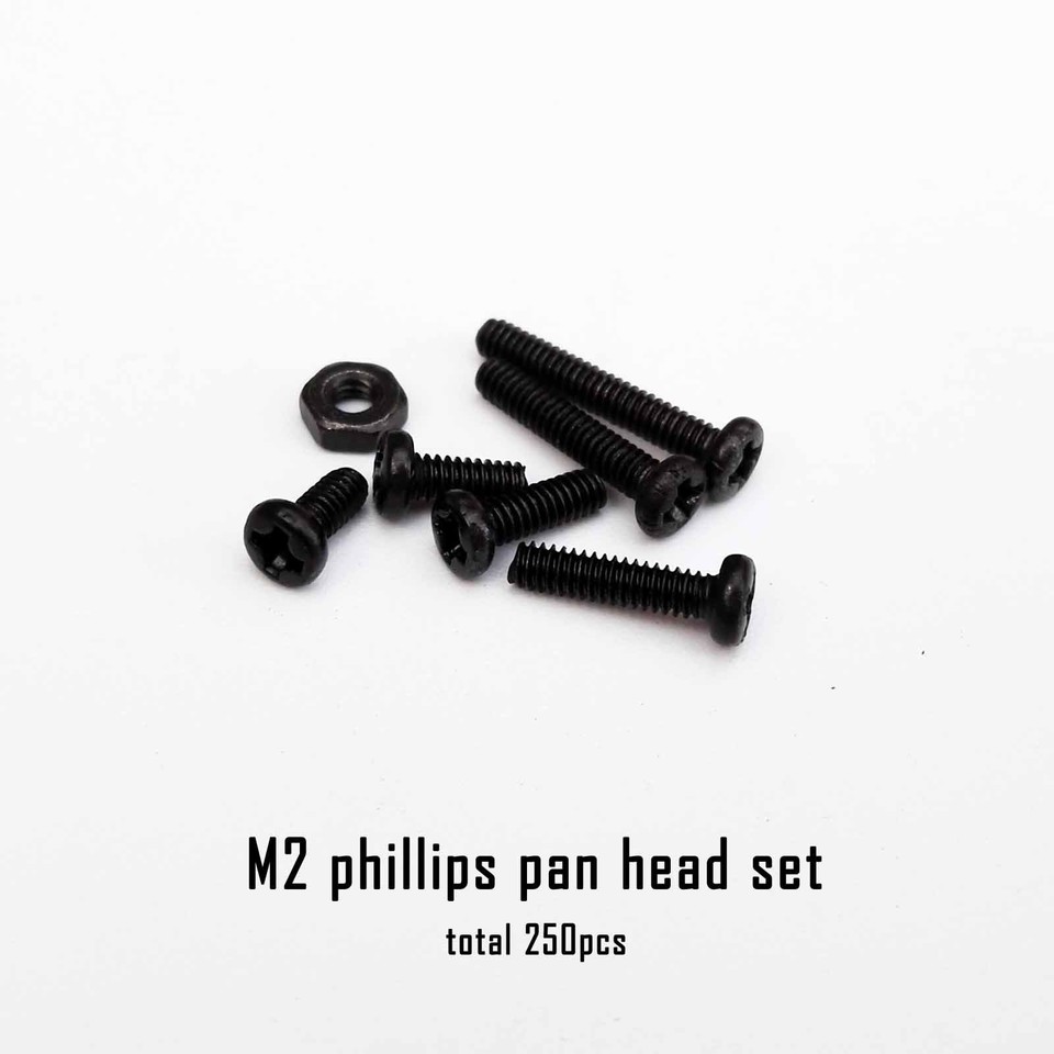 250pcs M2 Assortment Kit Black Steel Metric Thread Phillips Head Screw ...