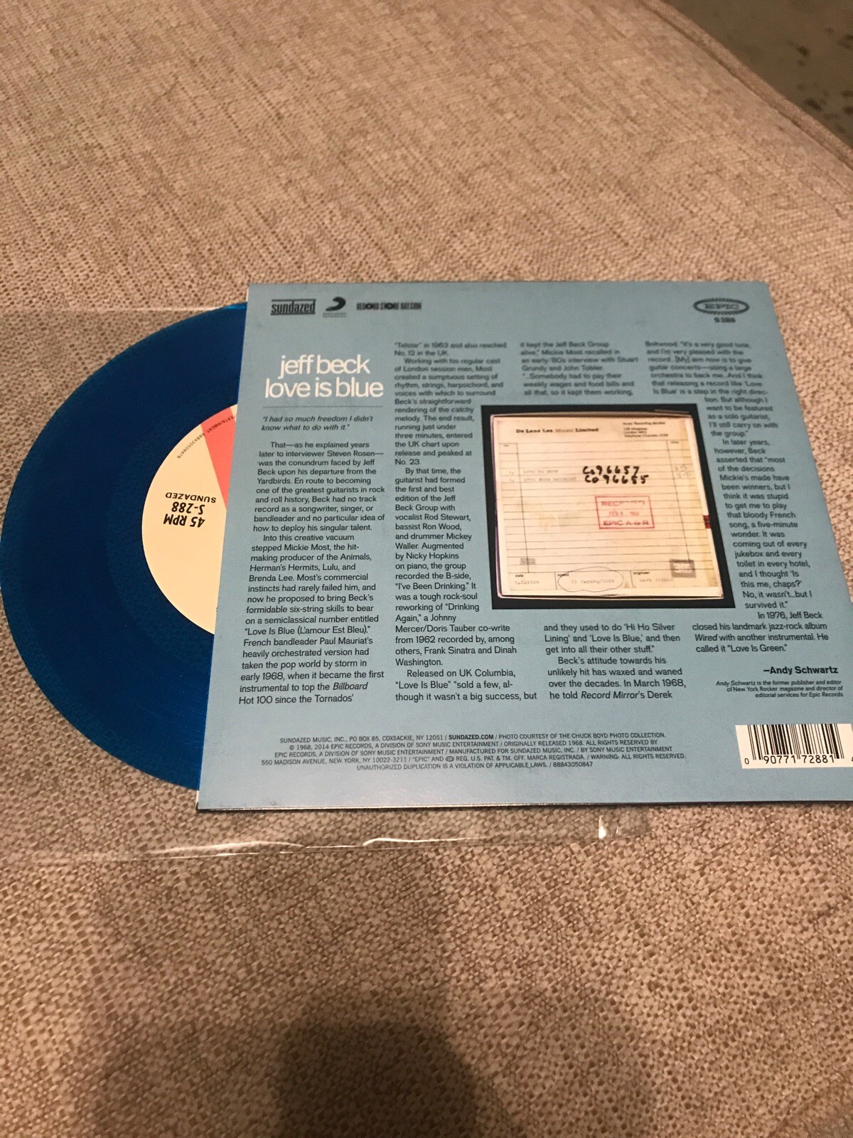 Jeff Beck - Love Is Blue - Sundazed - 7" Single - Blue Vinyl - 2015 ...