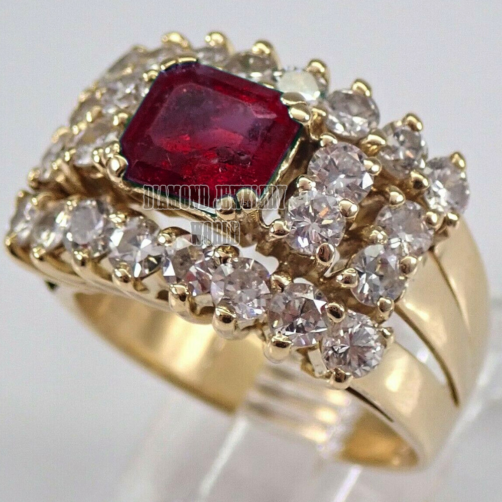 Amazing 1.00ctw J/K SI3 Genuine Diamond Ruby Studded 14Kt Solid Yellow ...