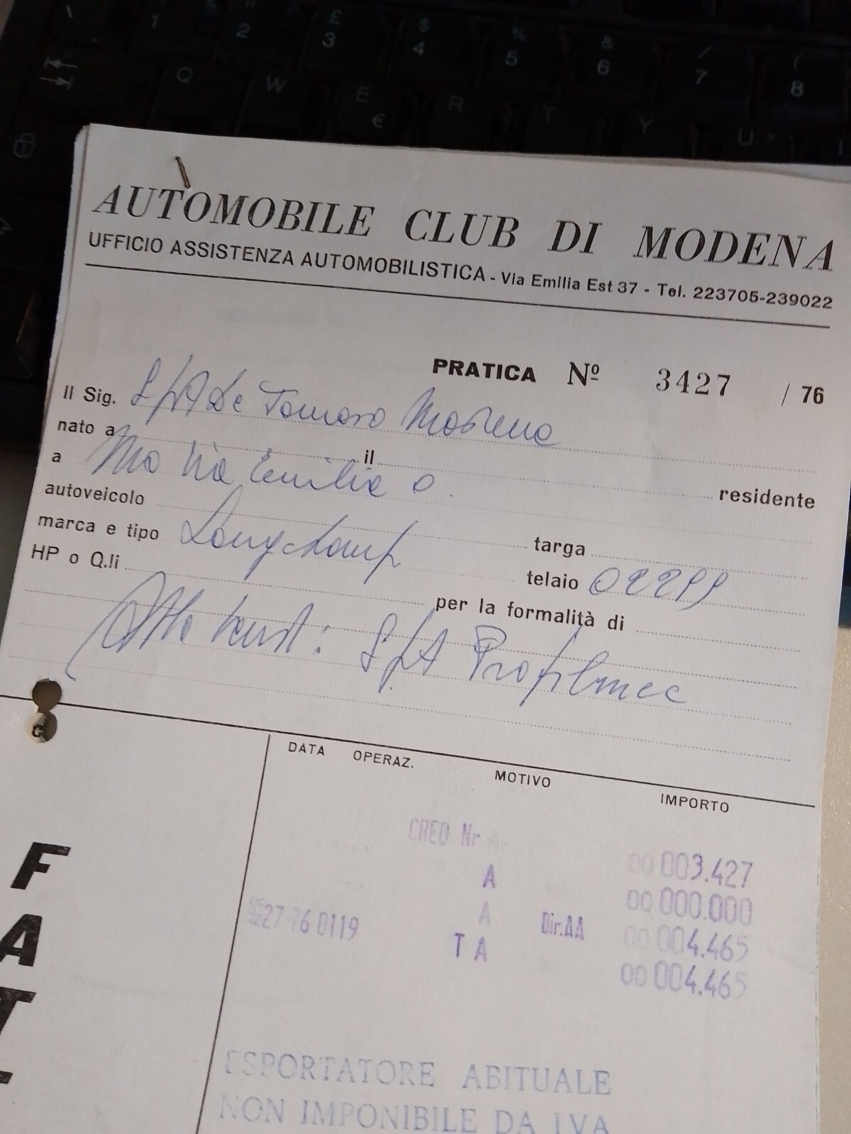 De Tomaso Longchamp # 2299-receipt deed of sale-AUTOMOBILE CLUB MODENA | eBay