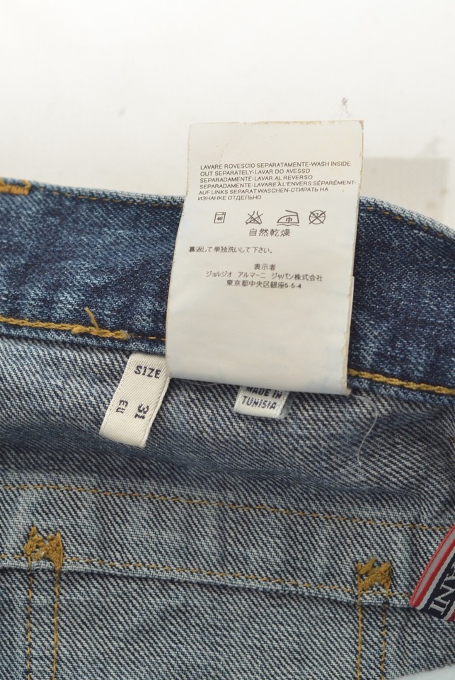 ARMANI JEANS Men's Blue Distressed Denim Big Logo Jeans Size 31 Made in ...