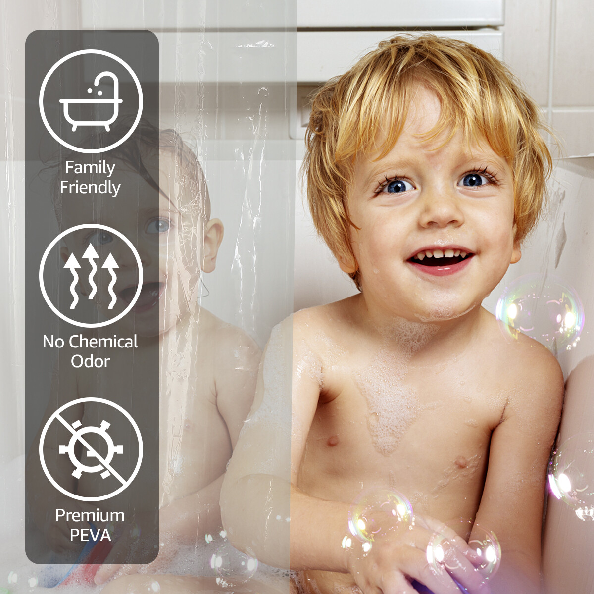 Shower Curtain Liner Transparent Waterproof Shower Curtains 180 x 180cm ...