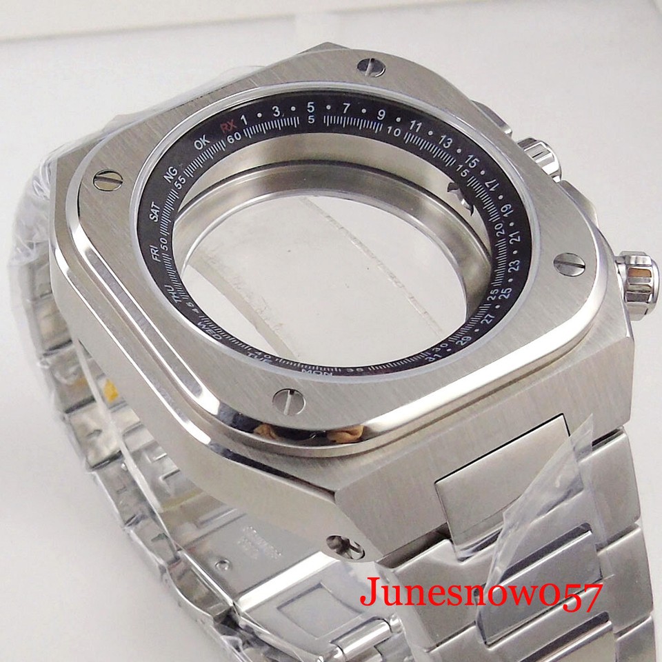 42mm Square Watch Case Fit For NH35A NH36A Black Chapter Ring With GMT ...
