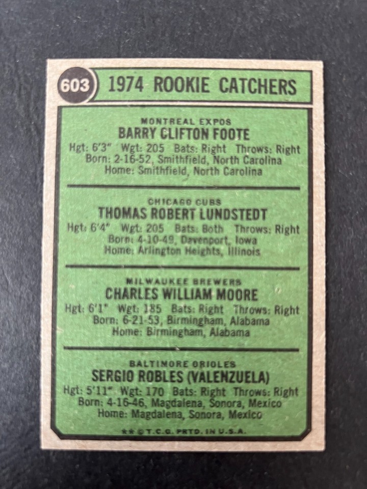 1974 Topps Rookie Catchers #603 Barry Foote - 50% off 5 or more under ...