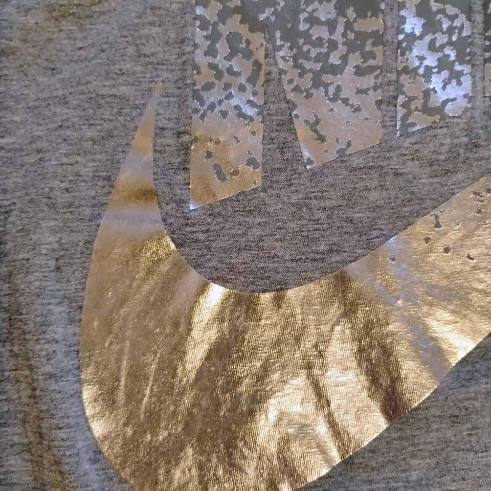 The Nike Tee Shirt Womens Small Gray Swoosh Chrome Logo Long Sleeve ...