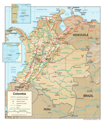 Colombia Physical Geography Geographic Physiographic Map Country Nation ...