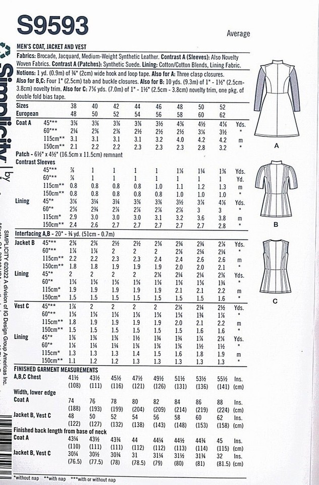 Simplicity 9593 Mens Cosplay Costume Coat Jacket Vest Sewing Pattern ...