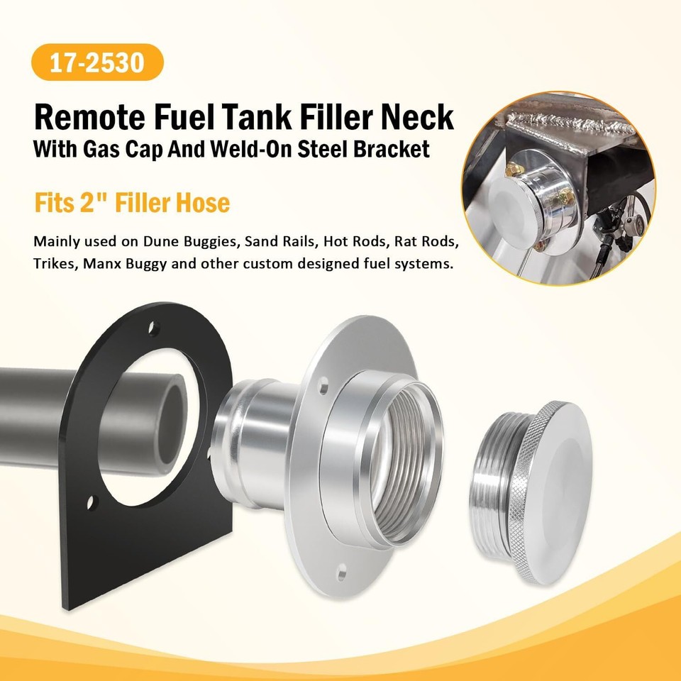 17-2530 Remote Fuel Tank Filler Neck With Billet Aluminum Gas Cap For 2 ...