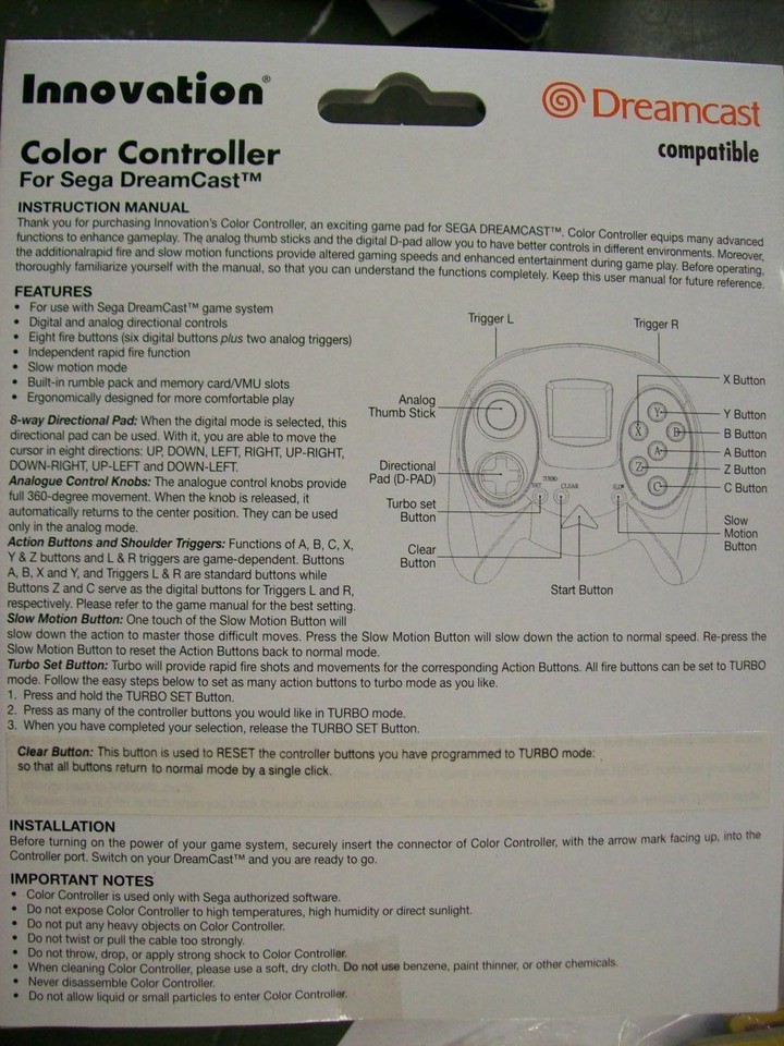 Sega Dreamcast CONTROLLER Control Pad Joystick Stick Arcade Turbo Slow ...