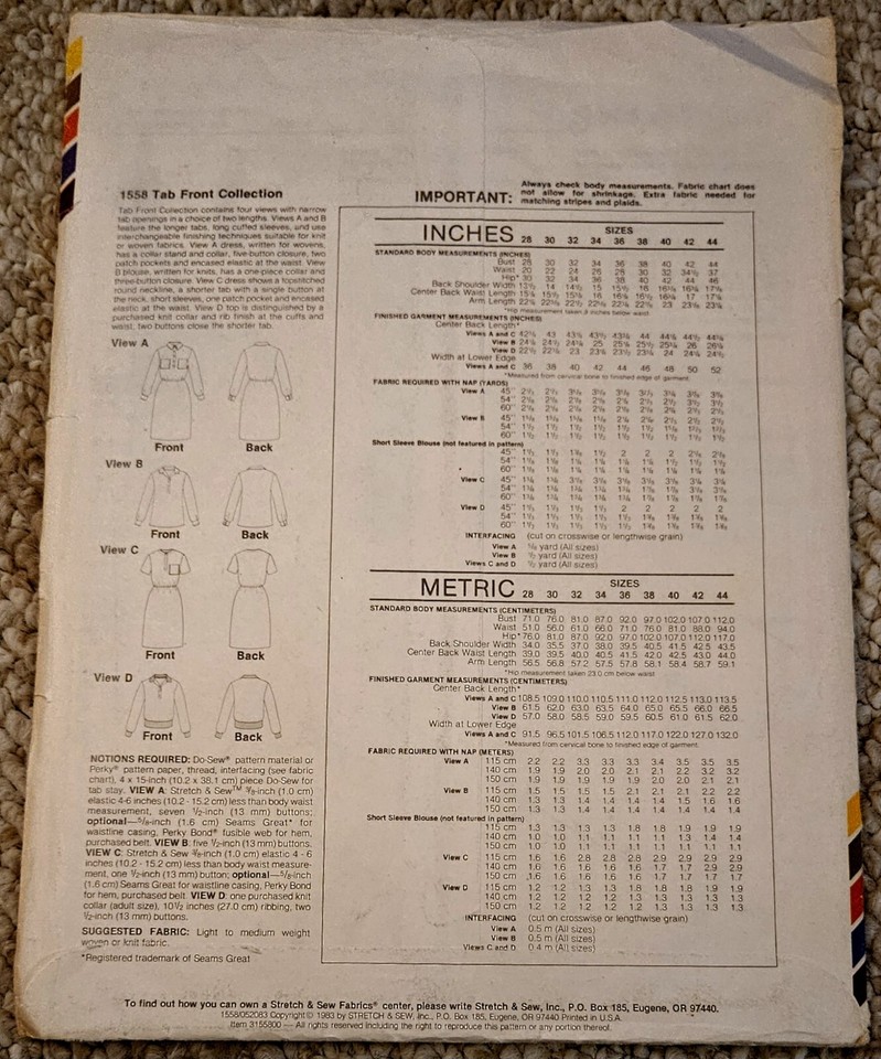 Tab Front DRESS Shirt PATTERN Woman's TEENS Bust SZ 28 TO 44 STRETCH ...