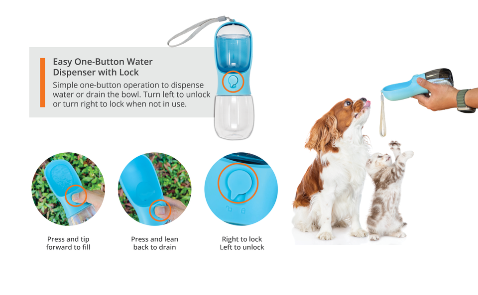 Elious Portable Dog Water Bottle Dispenser Travel Feeder & Food ...